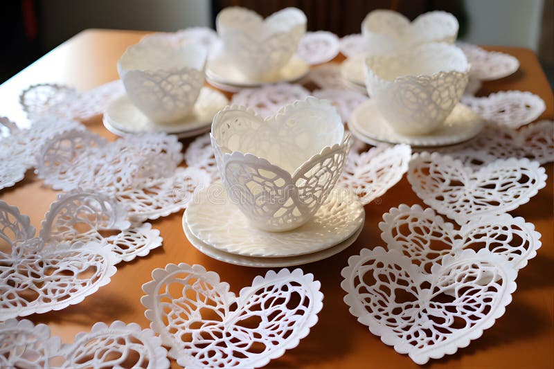 Heart-shaped Doilies on a Dining Table. AI Generated Stock Illustration ...