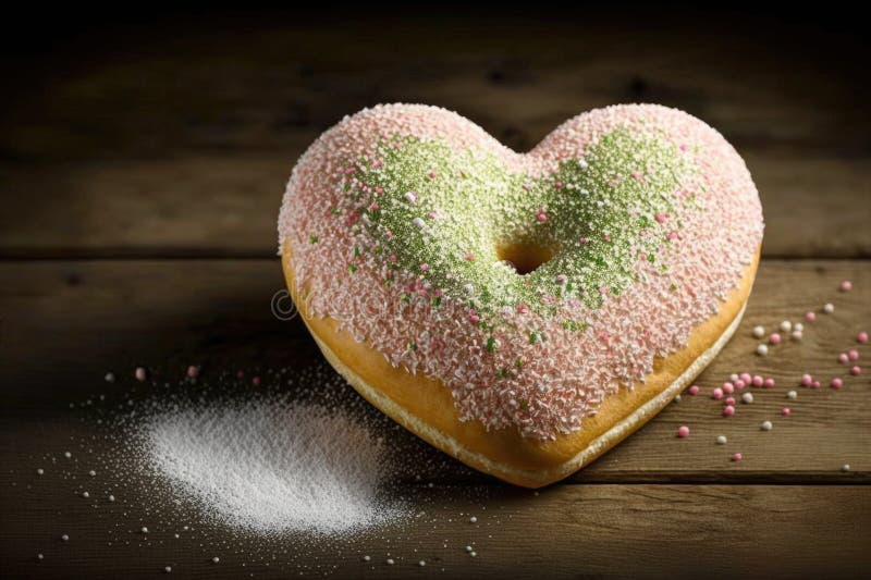 Heart-shaped Donut with Simple Sprinkles and Dusting of Powdered Sugar ...