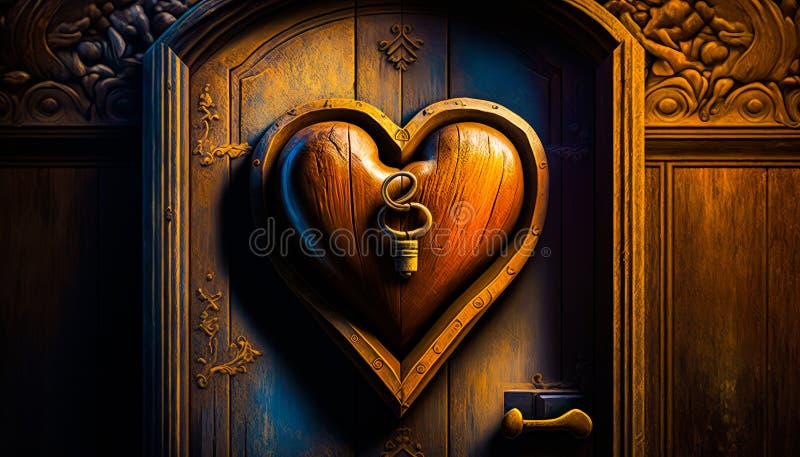 Heart Shaped Door with Key in it. Generative AI Stock Illustration ...