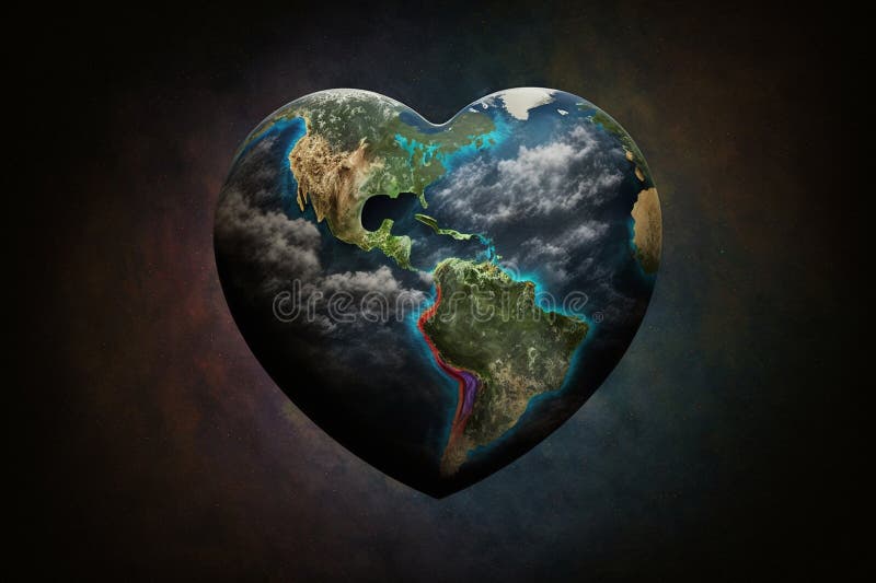 Heart Shaped Earth, Free Space for Text Generative AI Stock ...