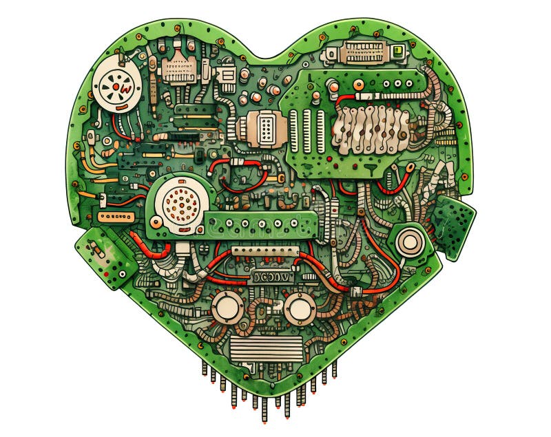 Heart-shaped Electronic Device with Complex Circuitry, Fusion of Human ...