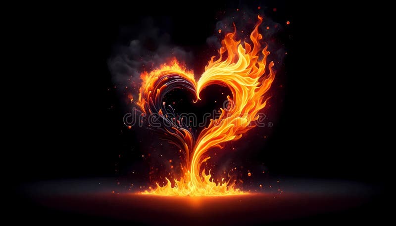 Heart Shaped Fire Burning on Black Background. Generative AI Stock ...
