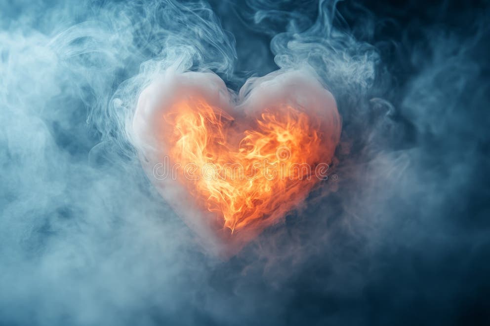 Heart Shaped Fire Burning Inside a Cloud of Smoke Creating a Romantic ...