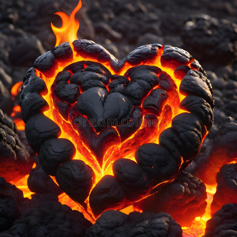 A Heart Shaped Fire with Lava and Rocks Stock Illustration ...