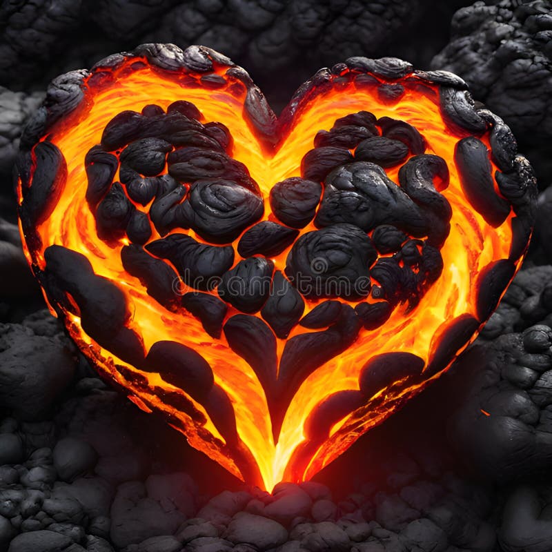 A Heart Shaped Fire with Lava and Rocks Stock Illustration ...
