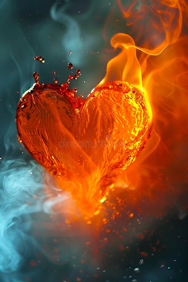 A Heart Shaped Fire with Smoke and Flames Stock Image - Image of orange ...