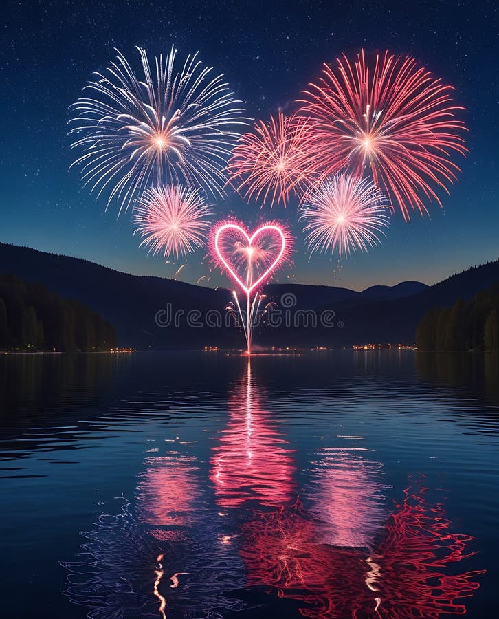 Spectacular Fireworks Display Over Serene Lake Night Breathtaking ...
