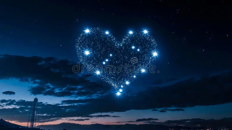 A Heart Shaped Fireworks in the Night Sky Over a City Stock Image ...