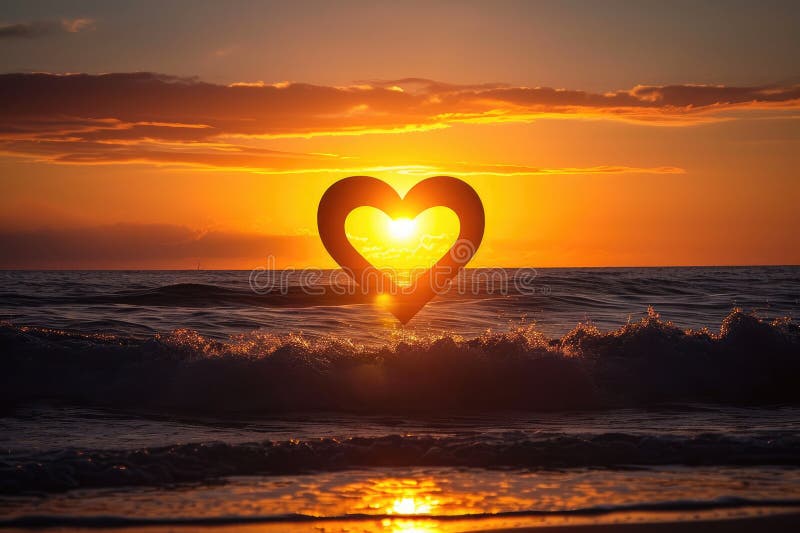 Heart-Shaped Floatation Device Drifting in the Ocean during Sunset, a ...