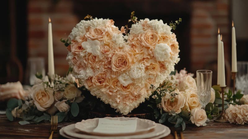 Heart Shaped Floral Centerpiece Wedding Table Decor Stock Illustration ...