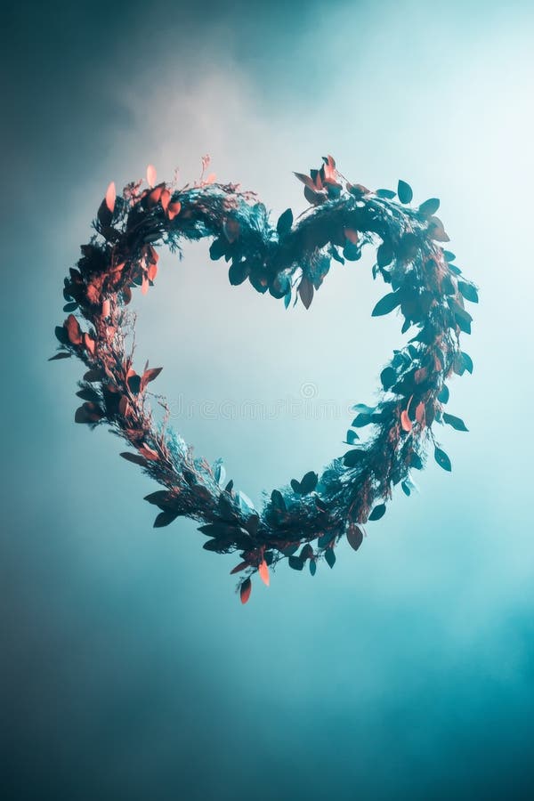 Heart-Shaped Floral Wreath: Romantic Botanical Art Stock Illustration ...