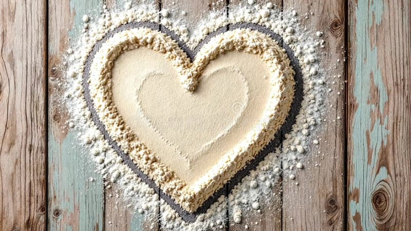 Heart-shaped Flour Pattern on Rustic Wood Stock Video - Video of ...