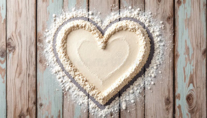 Heart-shaped Flour Pattern on Rustic Wood Stock Illustration ...