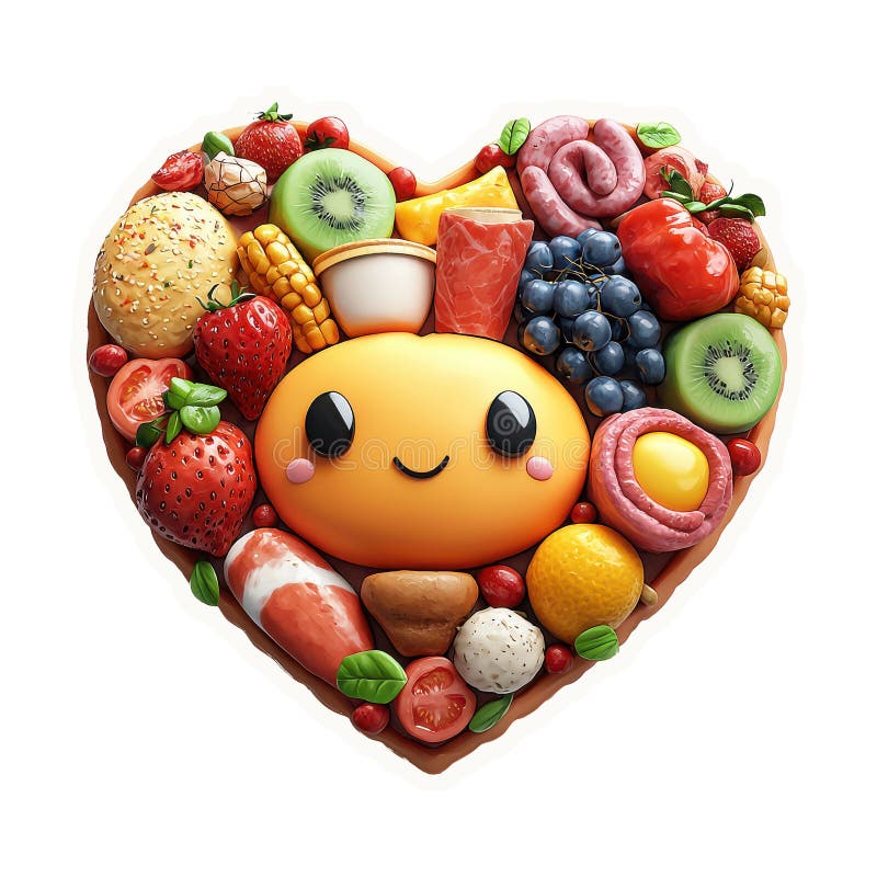 Heart-Shaped Food Art with Emoji Sticker. Stock Illustration ...