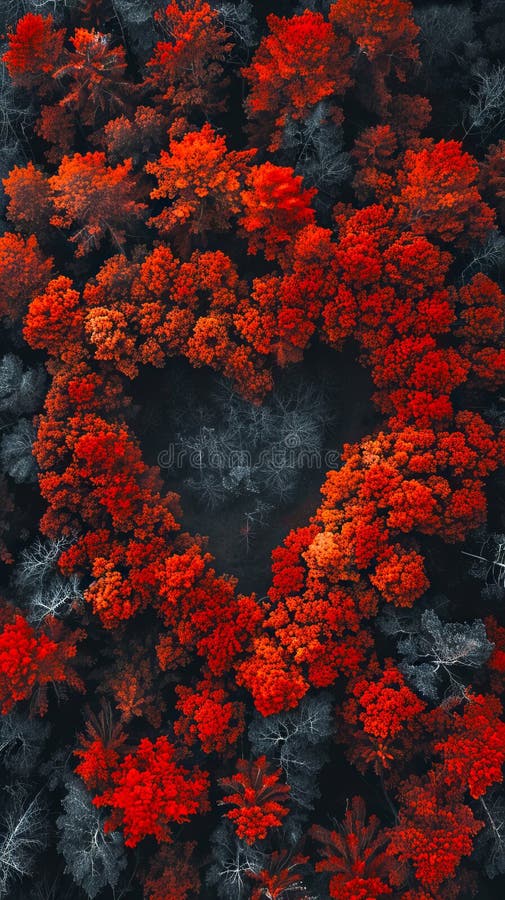 A Heart Shaped Forest with Red Trees Stock Photo - Image of forest, flower: 318577774