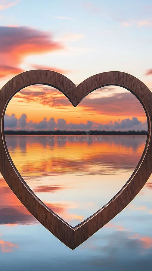 A Heart-shaped Frame Capturing a Beautiful Scenic Sunset. Stock ...