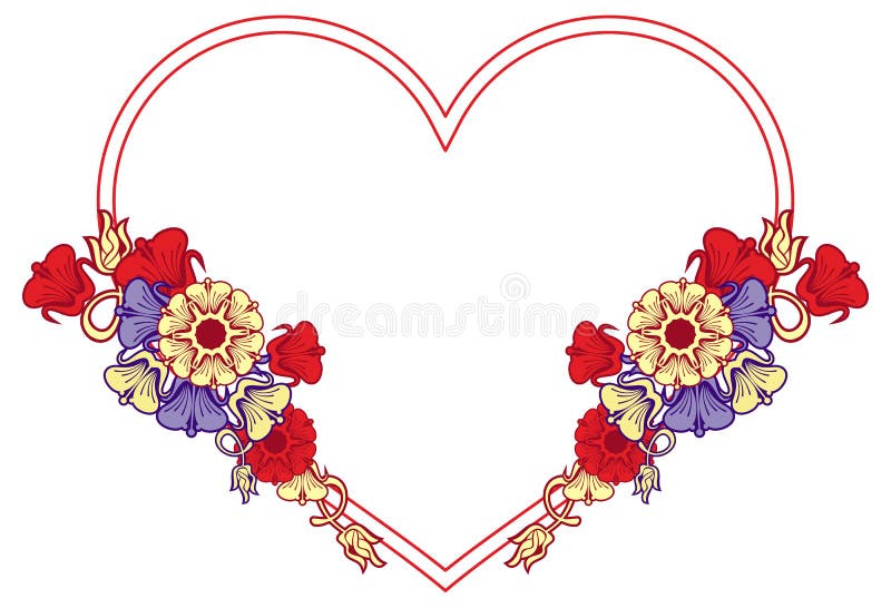Heart-shaped Frame with Decorative Flowers. Stock Illustration ...