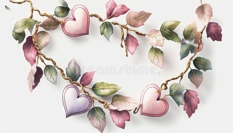 A Heart Shaped Frame with Leaves and Branches on a White Background ...