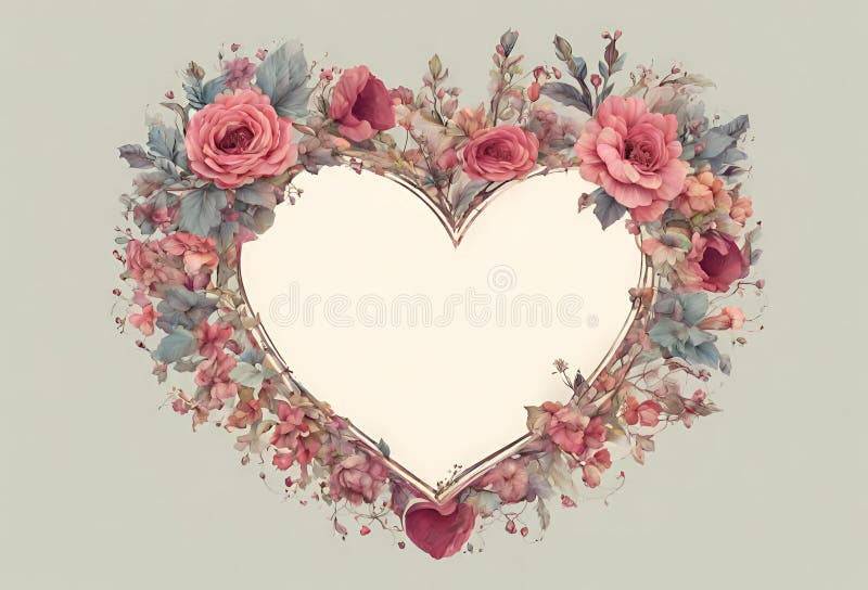 Heart Shaped Frame with Roses and Plants with Space for Text Generative ...
