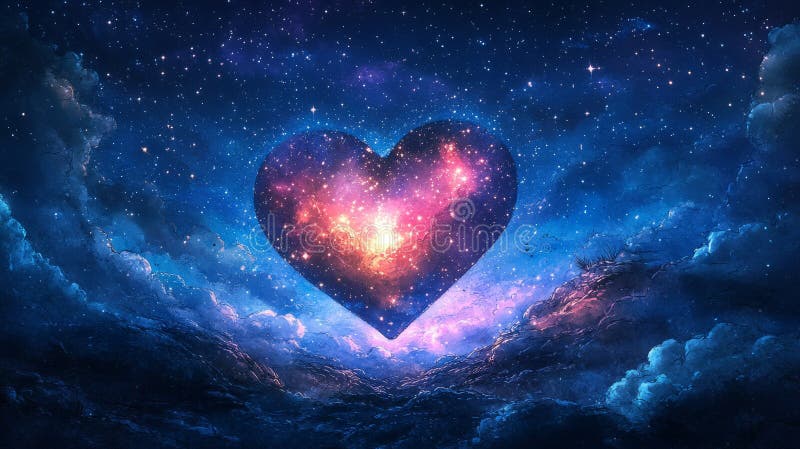 Heart-shaped Galaxy Glowing in a Dreamy Cosmic Sky Stock Image - Image ...