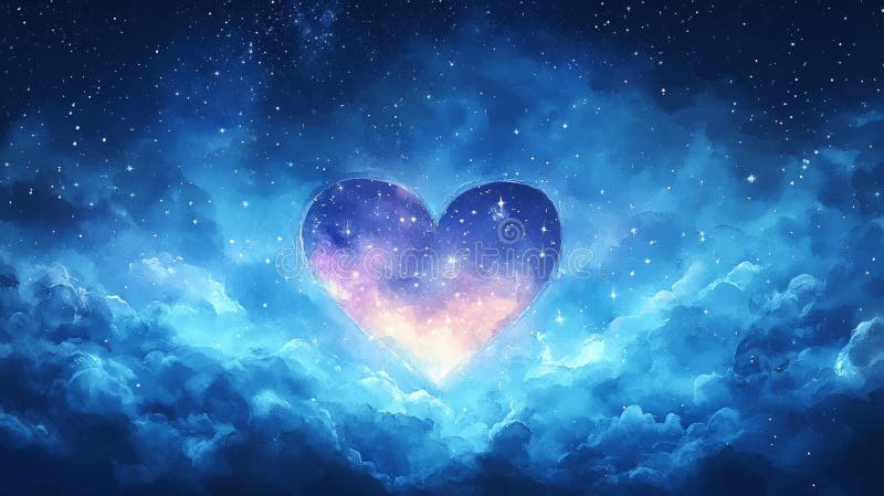Heart-shaped Galaxy in a Starry Night Sky with Clouds. Stock Photo ...