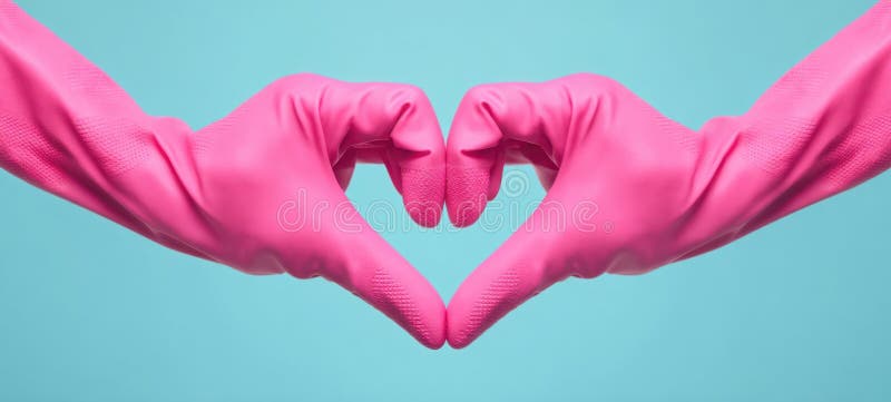 The Heart-Shaped Gesture Created by Pink Cleaning Gloves Against a ...