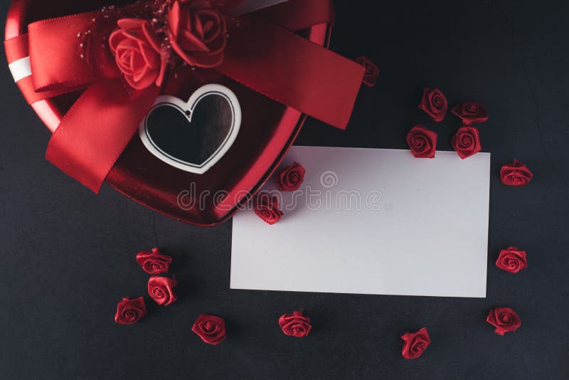 Heart Shaped Gift Box with Blank Note Card Stock Image - Image of love ...