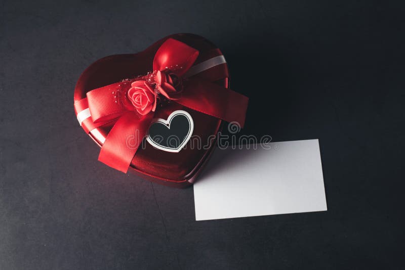 Heart Shaped Gift Box with Blank Note Card Stock Photo - Image of empty ...
