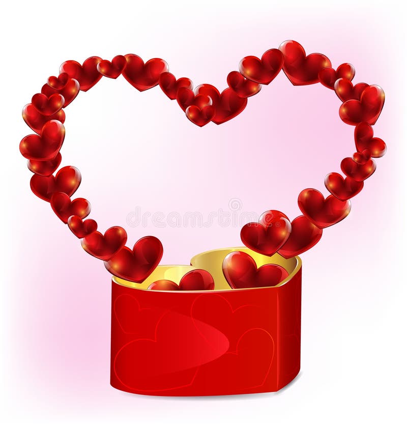 Heart Shaped Gift Box with More Hearts Stock Vector - Illustration of ...