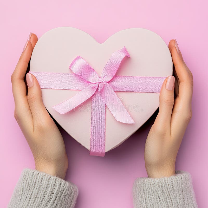 Heart Shaped Gift Box with Pink Ribbon Stock Image - Image of hands ...