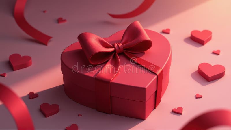 Heart-Shaped Gift Box with Red Ribbon and Hearts Stock Illustration ...