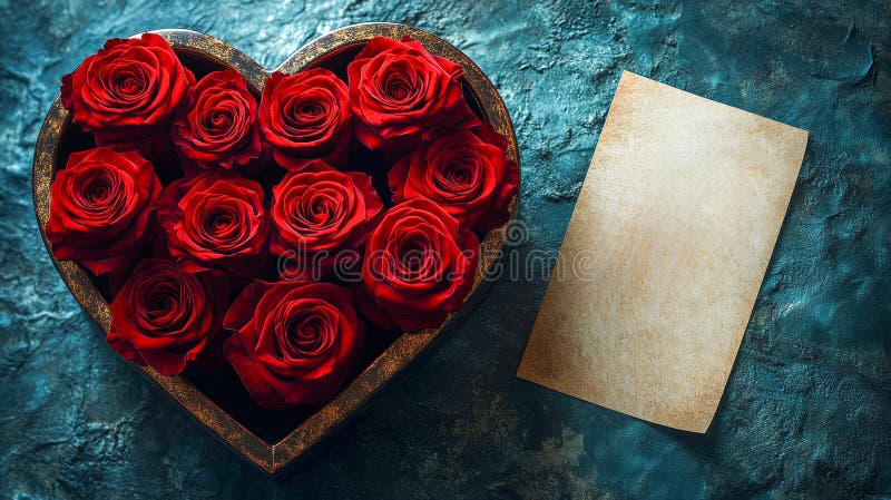 Heart Shaped Gift Box with Roses and a Note Stock Illustration ...