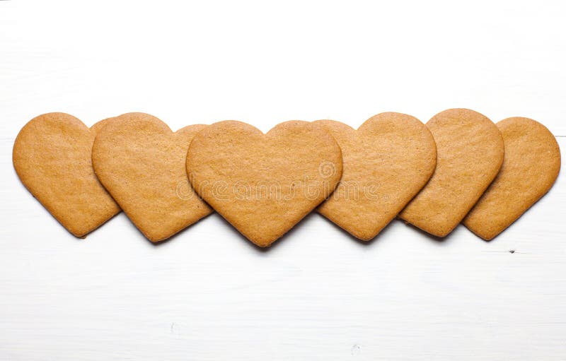 Heart Shaped Gingerbread Cookies Group in a Row Stock Image - Image of ...