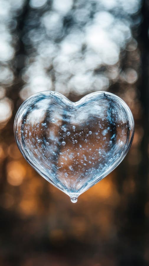 Heart-shaped Glass Bubble with Bokeh Effect in Autumn Forest, Romantic ...