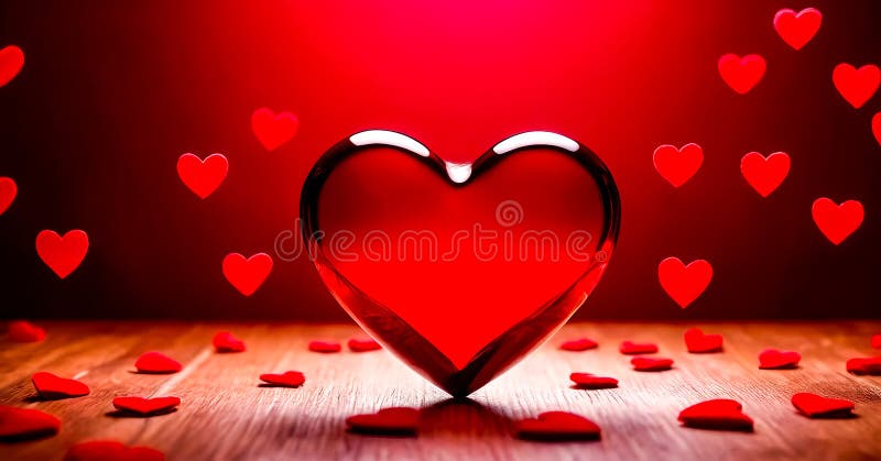 Heart Shaped Glass Object Sitting on Table with Red Hearts Around it ...