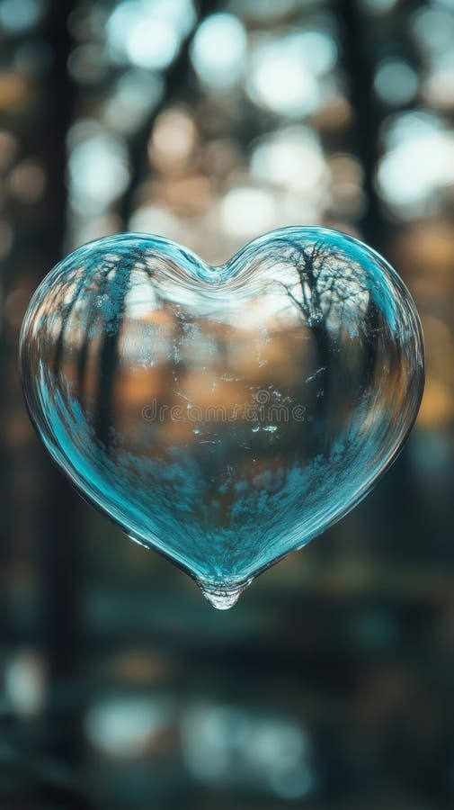 Heart-shaped Glass Sculpture with Forest Reflection, Abstract Art ...