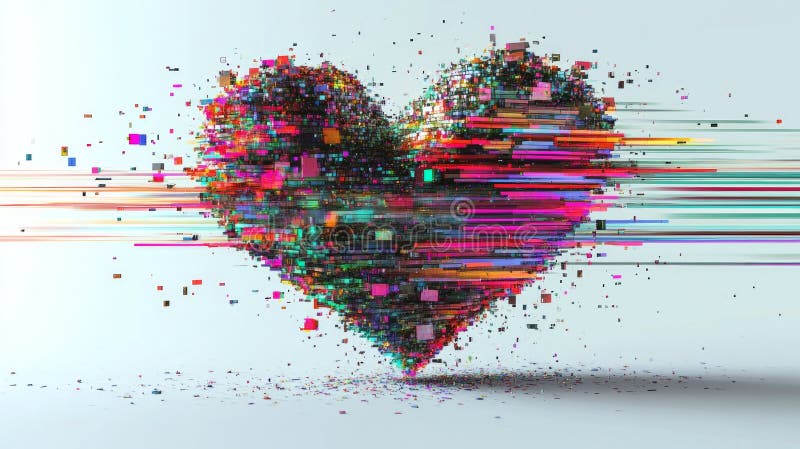 Heart-shaped Glitch Art Featuring Vibrant Digital Stripes Creating a ...