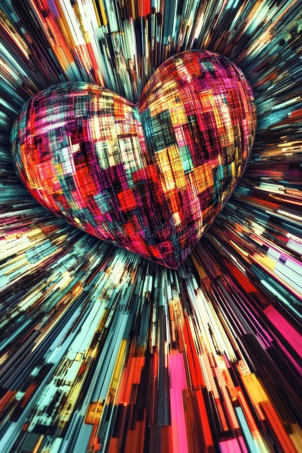 Heart-shaped Glitch Effect with Vibrant Digital Stripes Creating a ...