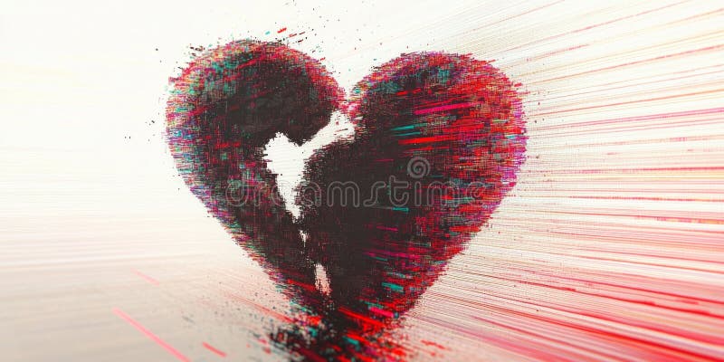 Heart-shaped Glitch Effect with Vibrant Digital Stripes Creating a ...