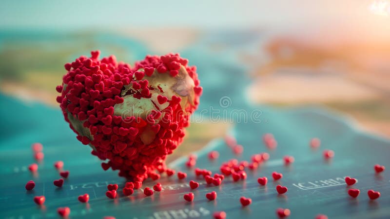 A Heart-shaped Globe Adorned with Tiny Red Hearts, Symbolizing a World ...