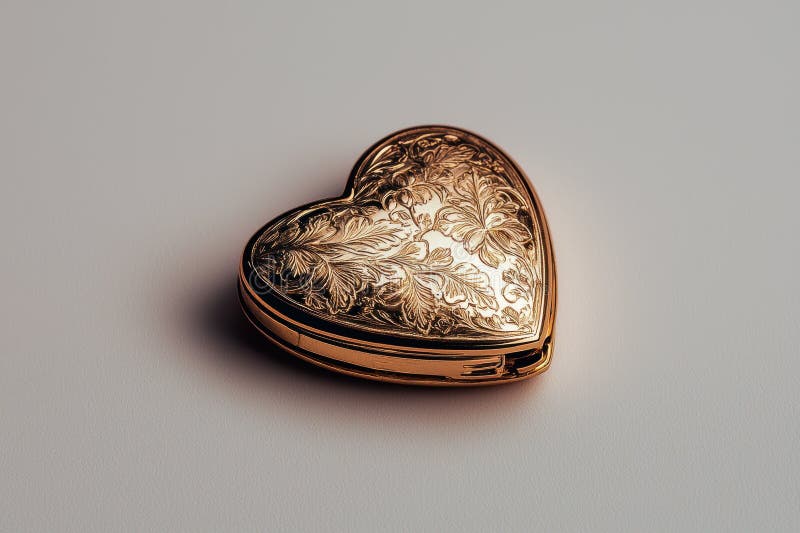 Heart-shaped Gold Locket with Engraved Floral Pattern Stock ...