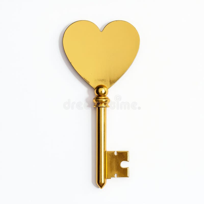 Heart-Shaped Golden Key Isolated on a White Background Stock ...