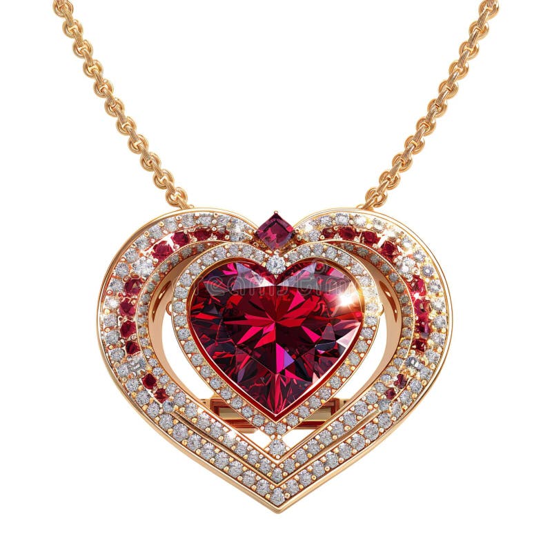 Heart Shaped Golden Ruby Necklace with Diamonds, AI Generative Stock ...