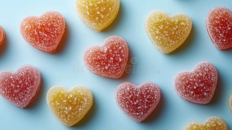 Heart Shaped Gummies on Blue Background Stock Illustration ...