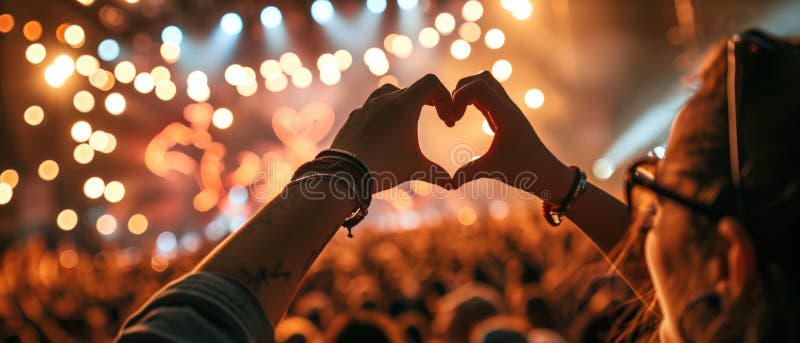 Heart-Shaped Hands Expressed with Love and Joy at Concert Stock ...