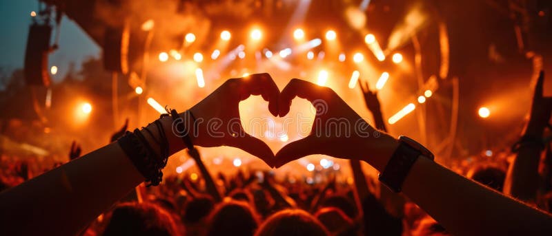 Heart-Shaped Hands Silhouetted in a Concert Crowd Stock Illustration ...