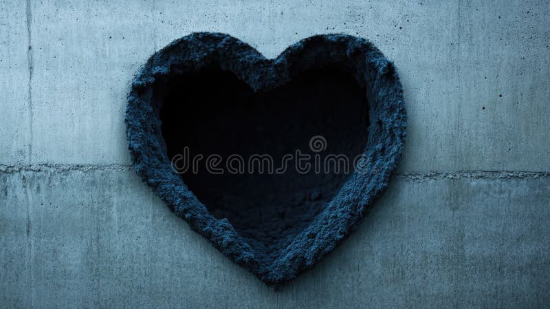 Heart-shaped Hole in Concrete Wall with Rough Edges and Blue Tint Stock ...