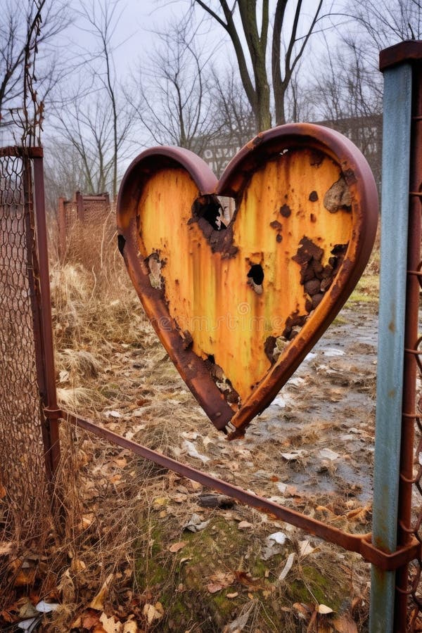 Heart-shaped Hole in a Rusted Metal Fence Stock Illustration ...