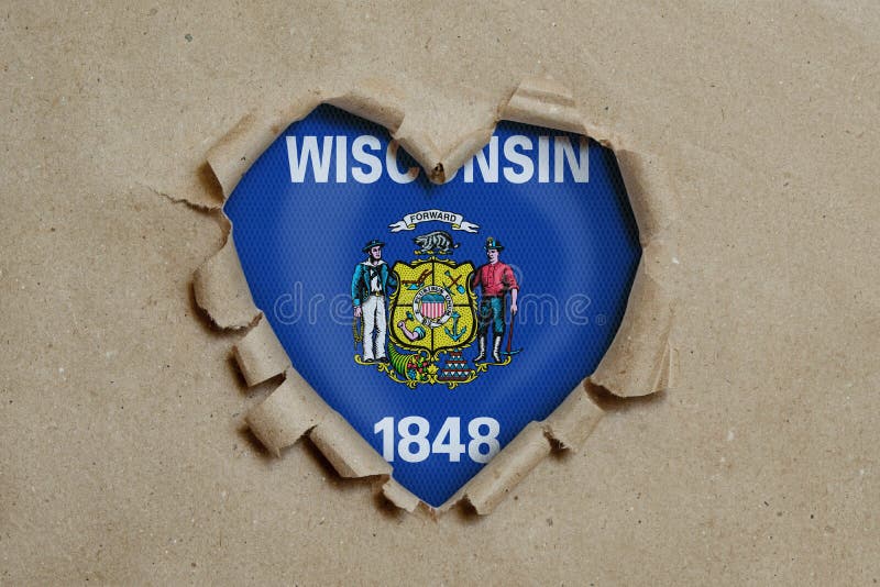 Heart Shaped Hole Torn through Paper, Showing Wisconsin Flag Stock ...