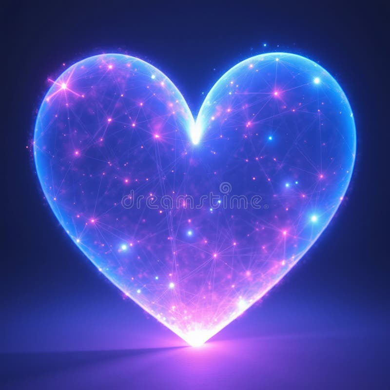 Heart-Shaped Hologram Projection Glowing in Blue and Purple Stock Image ...